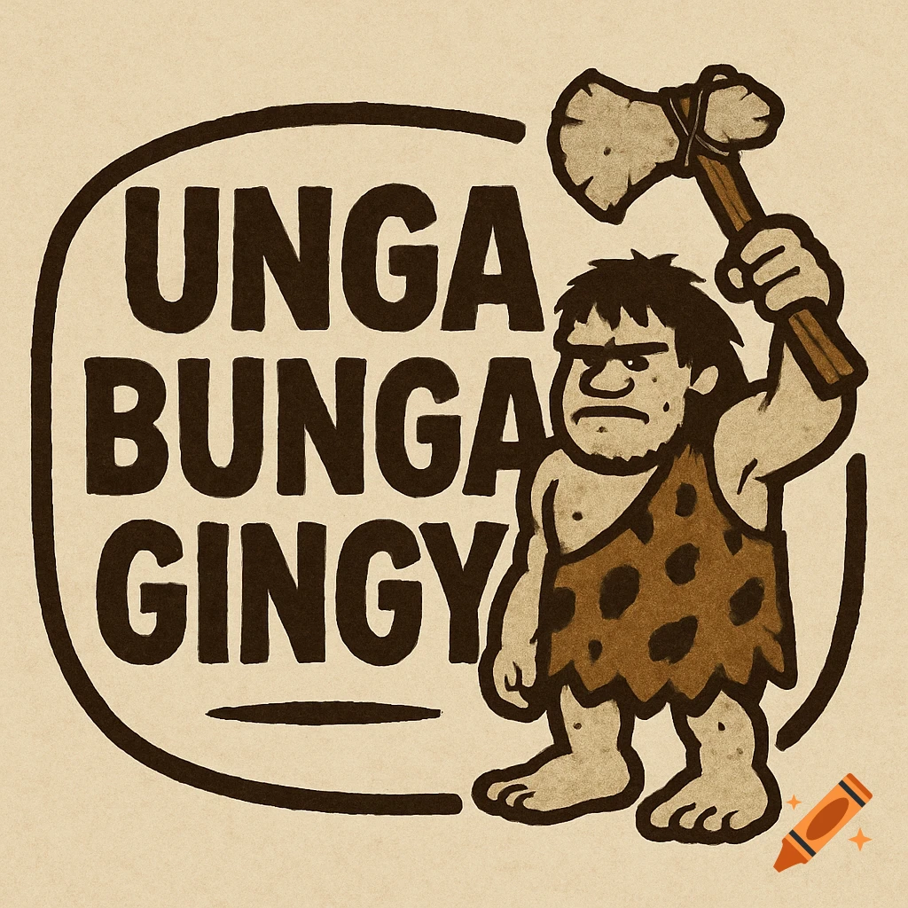 Cartoon logo of a caveman with an axe and the text UNGA BUNGA GINGY on Craiyon
