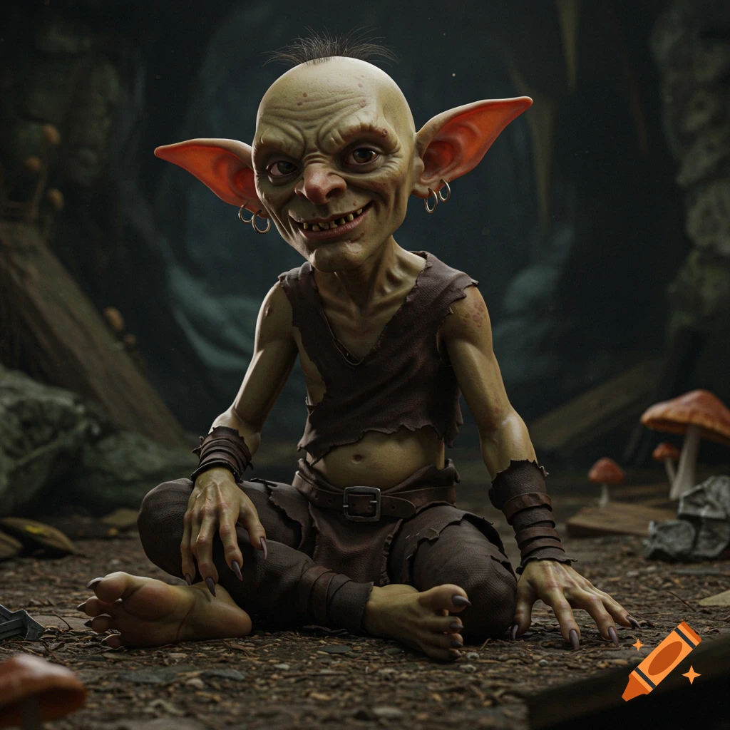A 3D render of a grotesque goblin sitting on the forest floor. on Craiyon