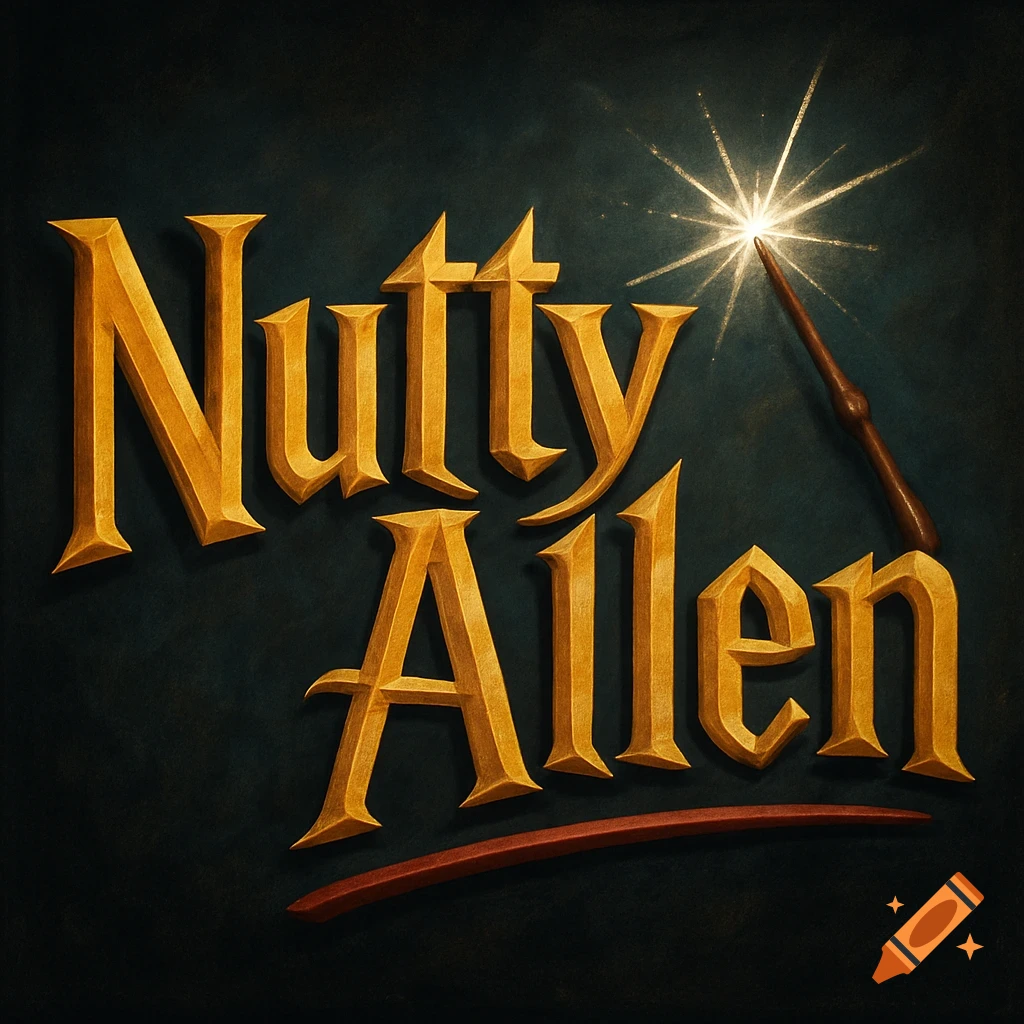Gold Nutty Allen logo with a magic wand and sparkle in Harry Potter ...