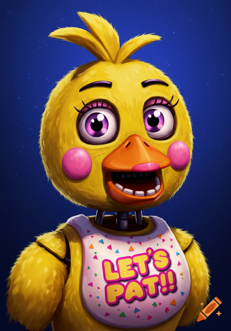Stylized illustration of Chica from Five Nights at Freddy's wearing a ...
