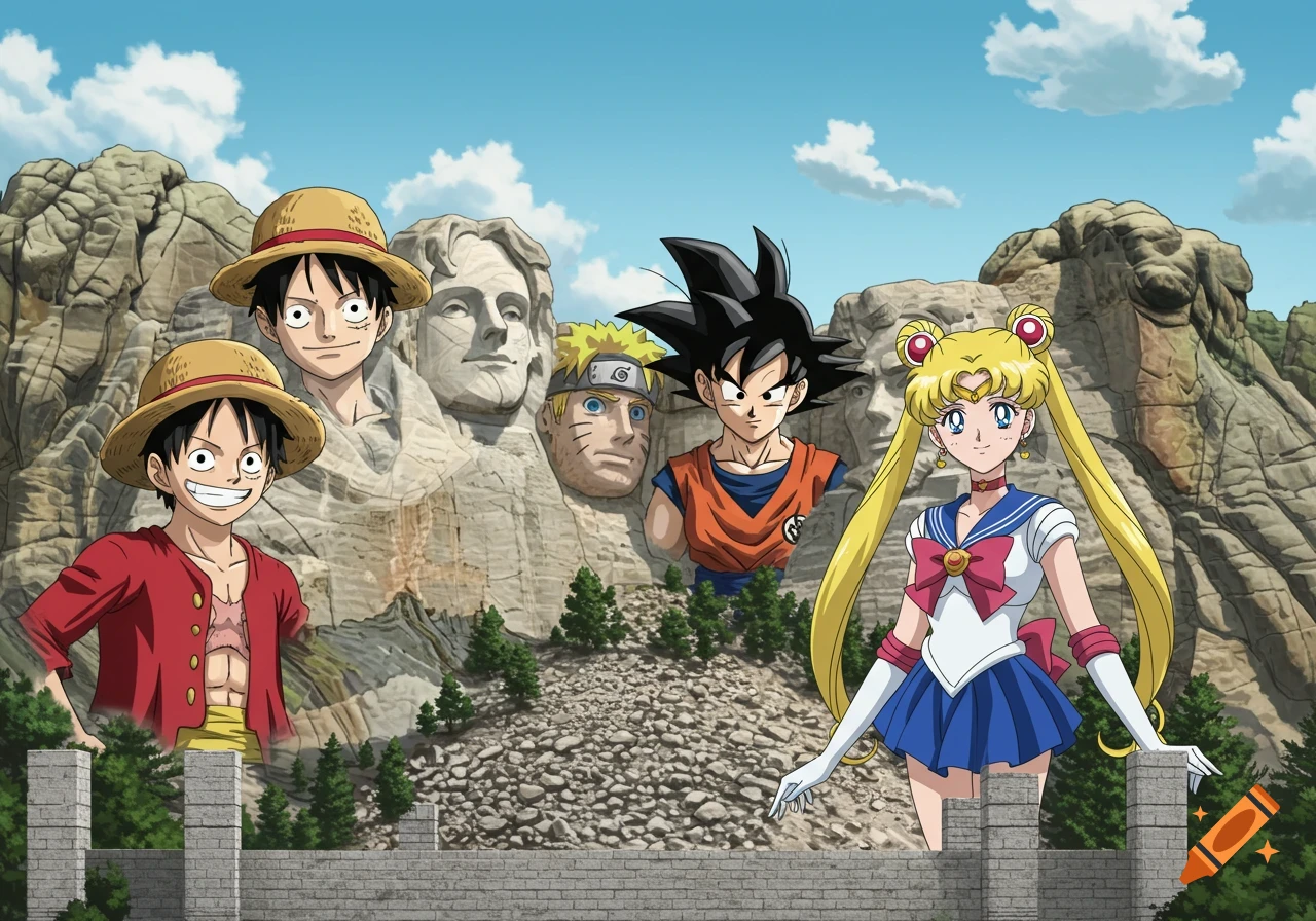 Anime characters Luffy, Naruto, Goku, and Sailor Moon carved into a ...