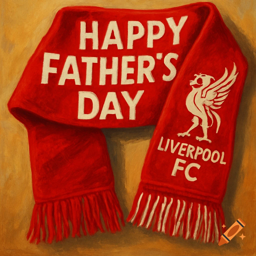 Red Liverpool FC scarf with Happy Father's Day text, painted style. on ...