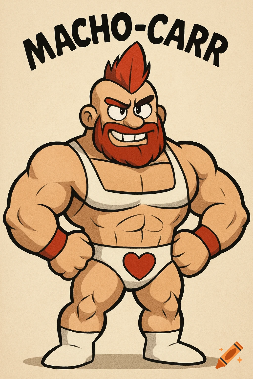 Cartoon illustration of a muscular man with red mohawk and beard ...