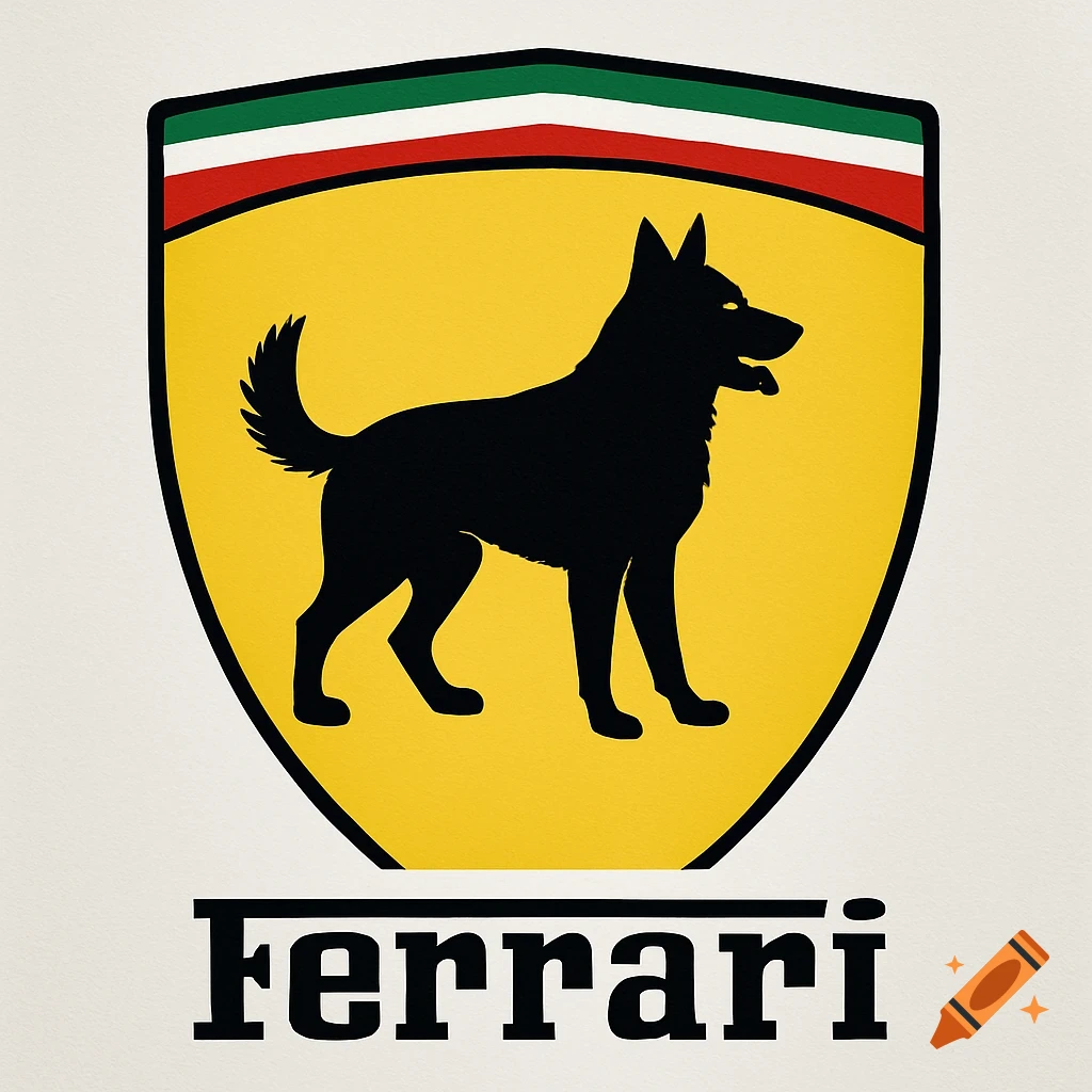 Ferrari-style logo with a black dog silhouette on a yellow shield. on ...