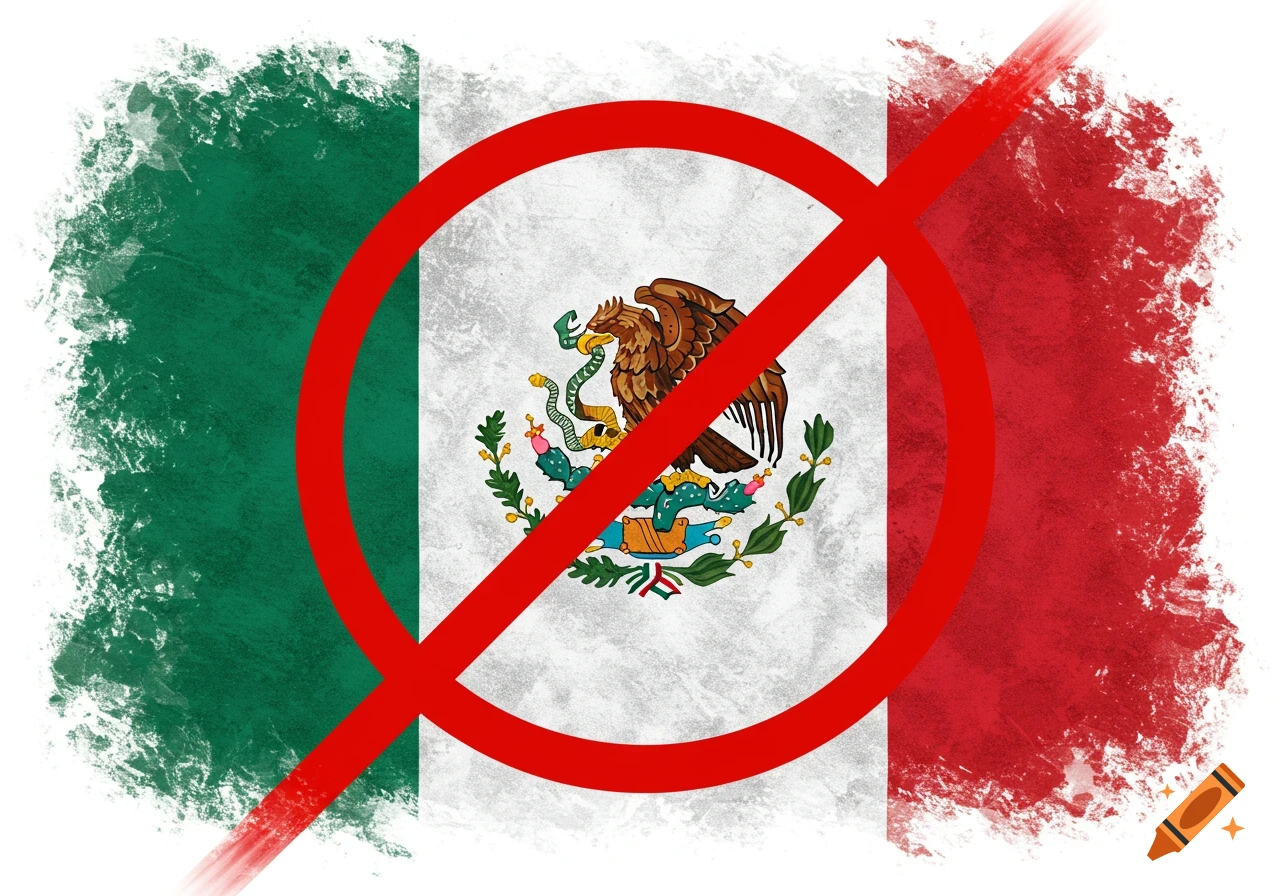 Stylized Mexican flag with a red circle and diagonal line across it. on ...