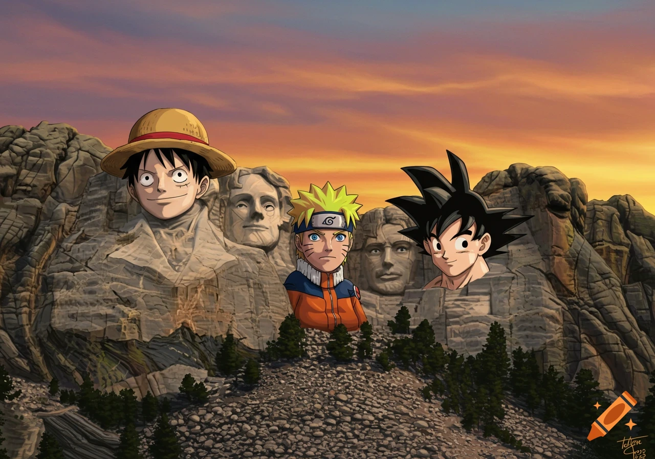 Faces of anime characters Luffy, Naruto, and Goku carved into a ...