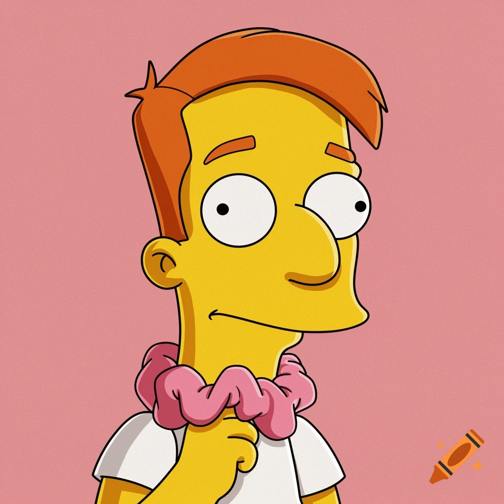 Cartoon portrait of a character in The Simpsons style wearing a pink ...
