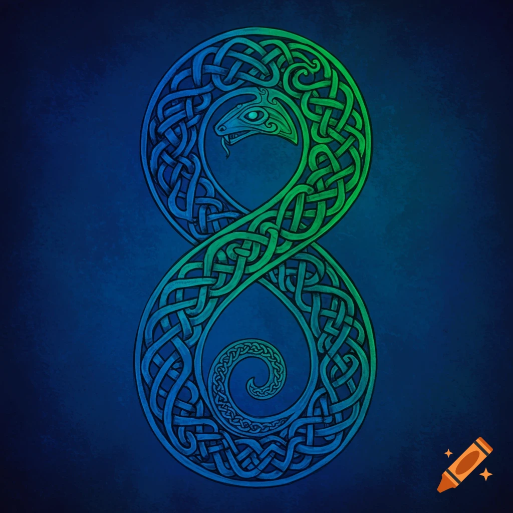 Celtic knotwork serpent forming a figure eight, with a blue to green ...