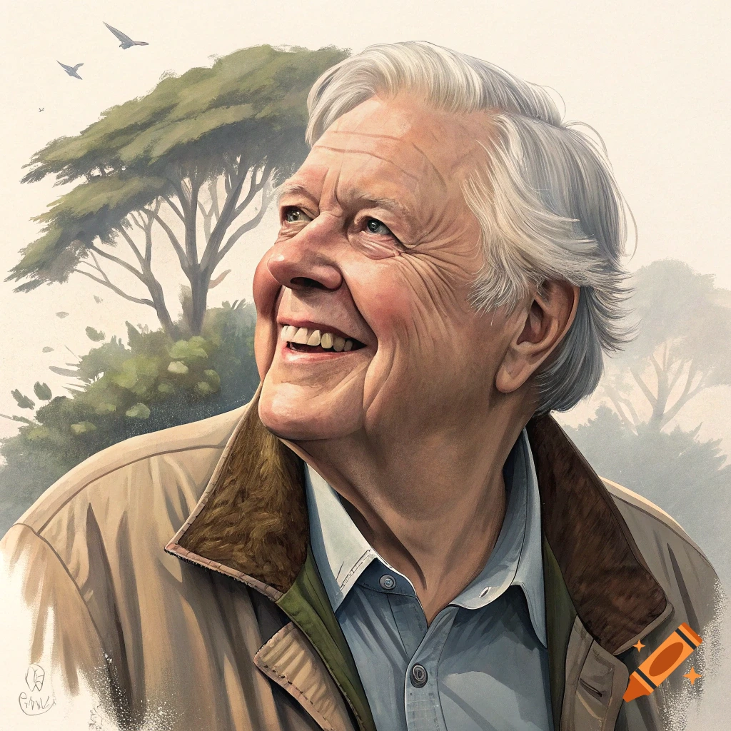 Realistic illustration portrait of a smiling older man, David ...