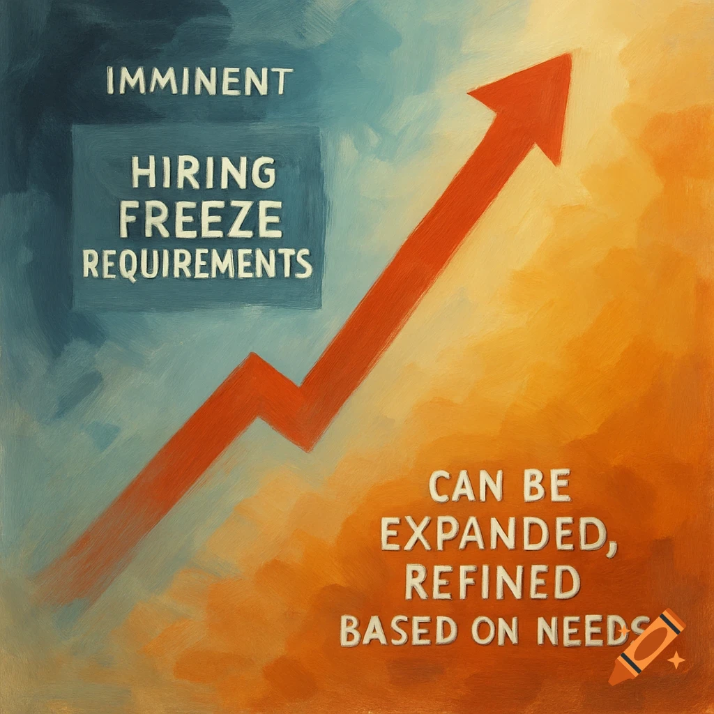 Painting of a chart with an upward red arrow and text about hiring ...