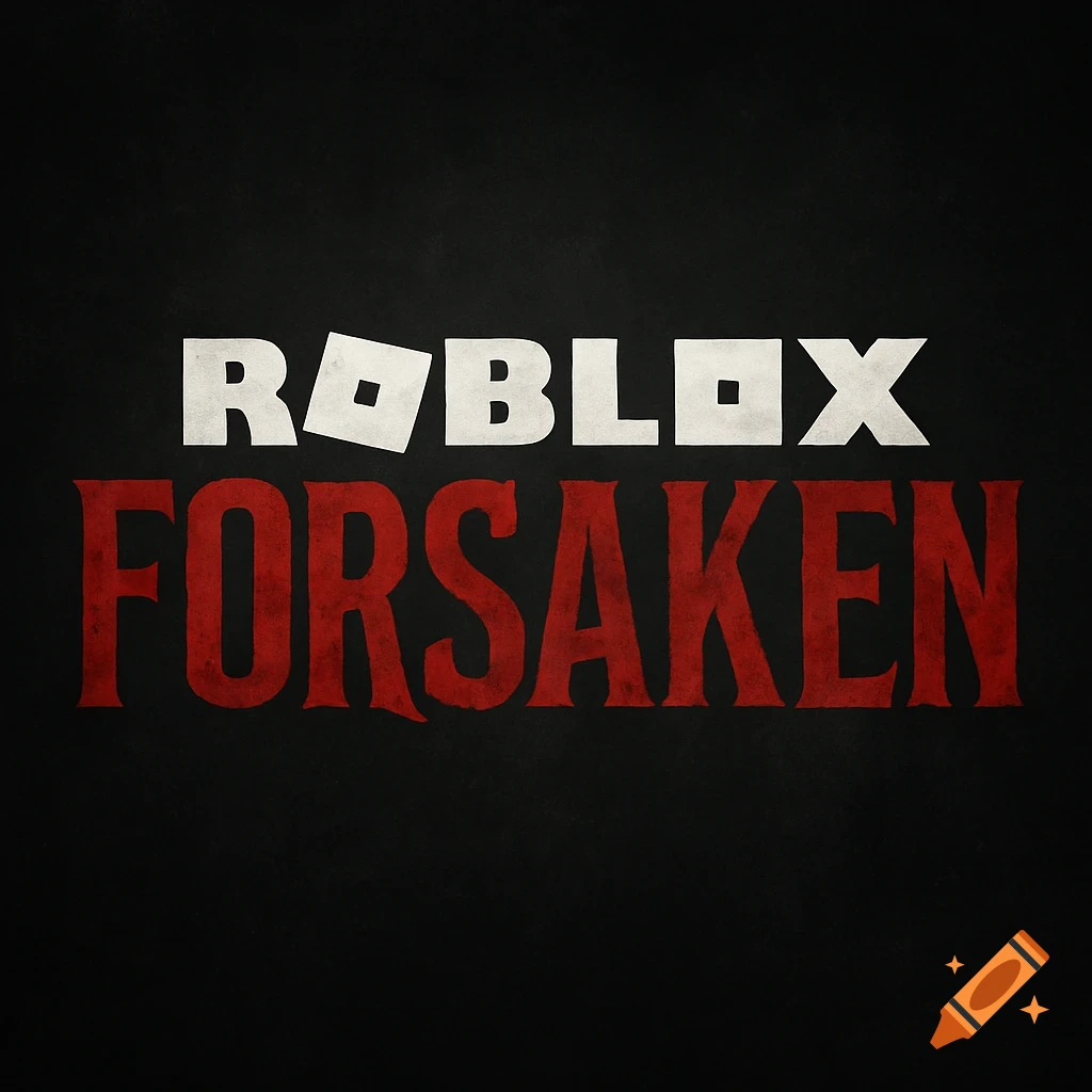 Roblox Forsaken logo in white and red text on black background. on Craiyon