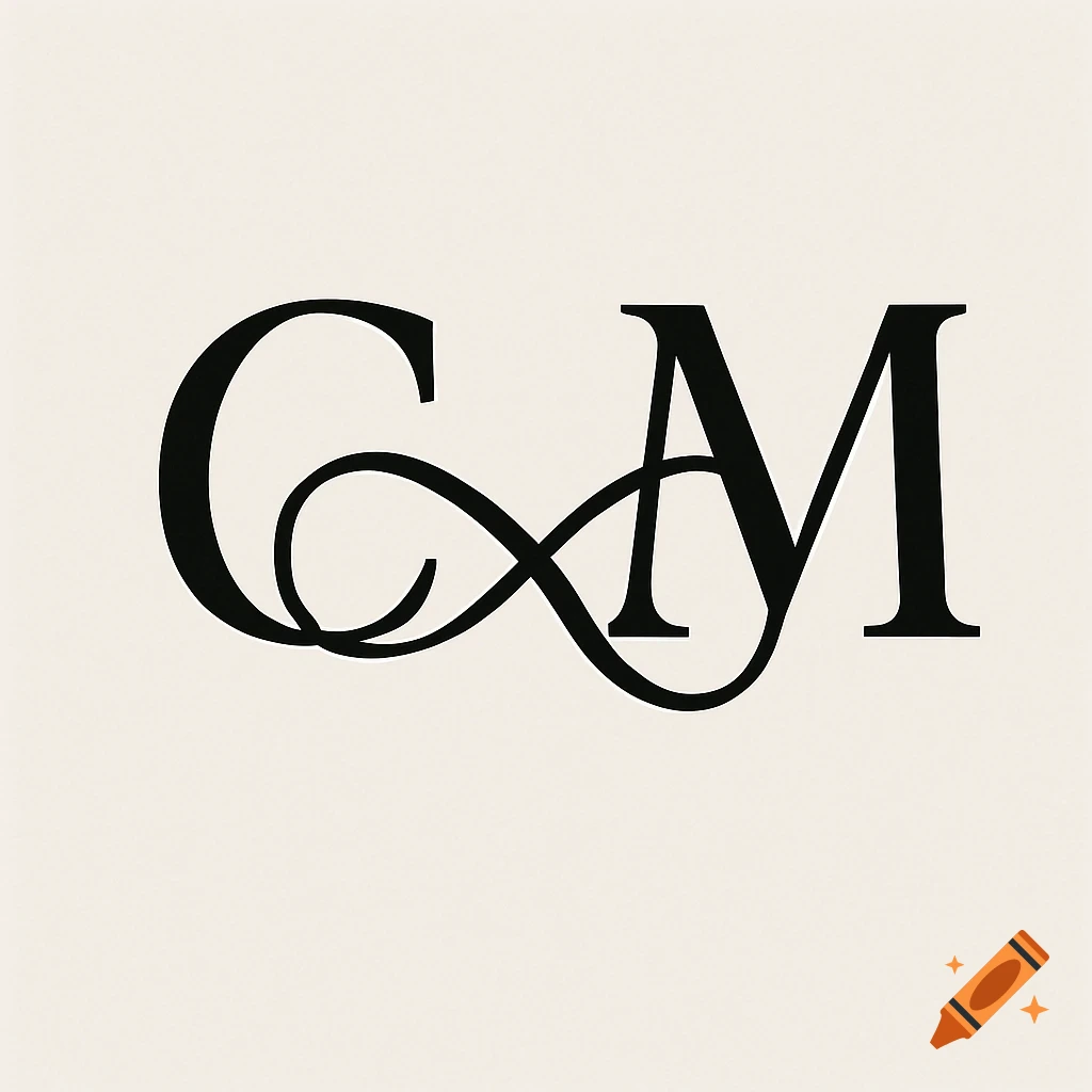 Black monogram combining letters C and M with an integrated infinity ...