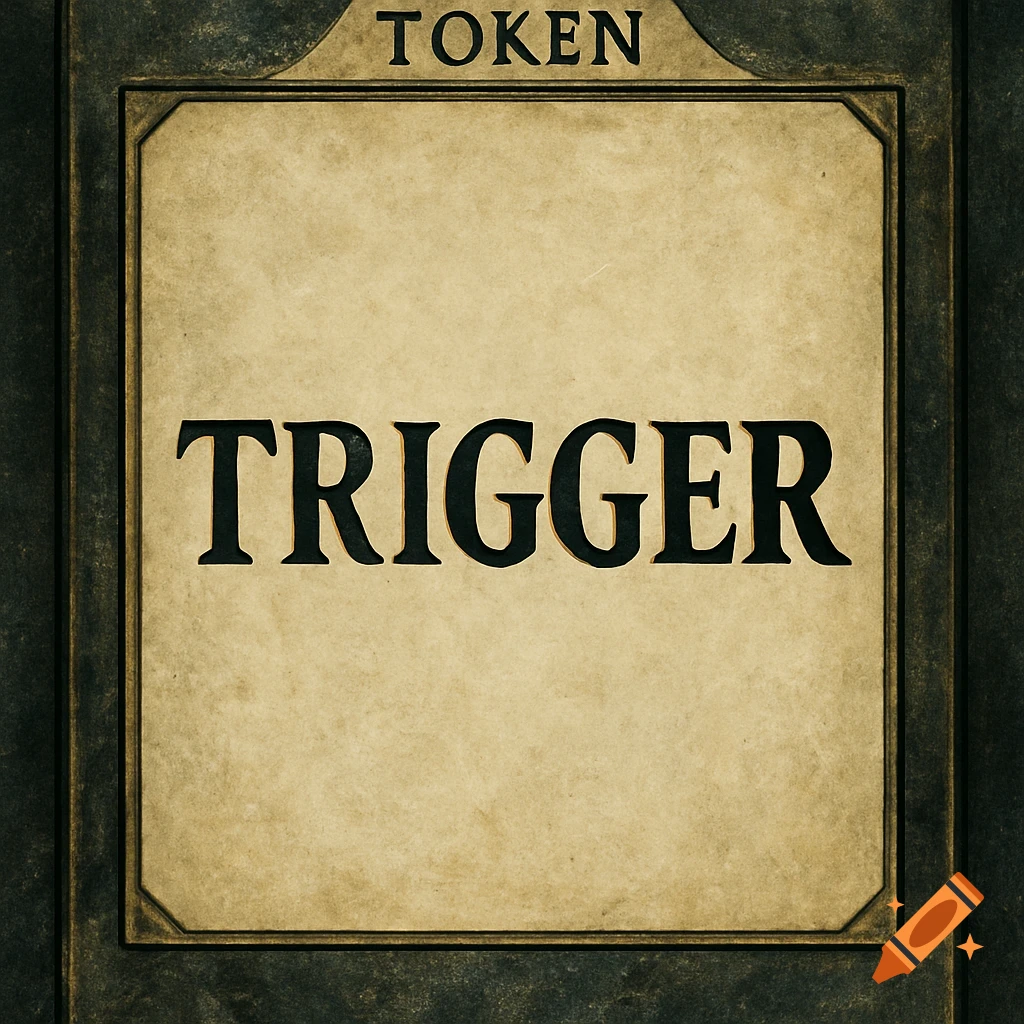 A token card with the words TOKEN and TRIGGER on it. on Craiyon
