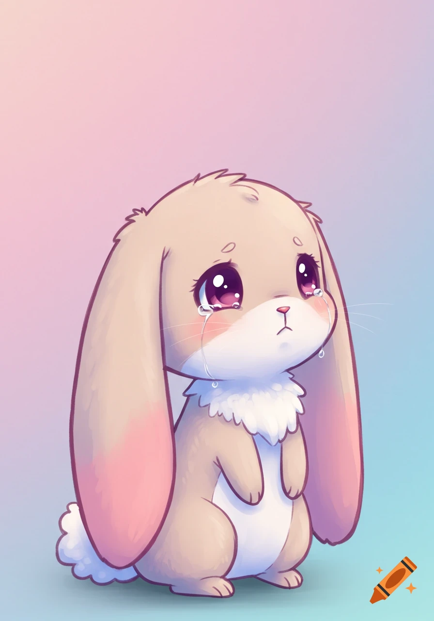 Cute anime bunny with long ears crying on Craiyon