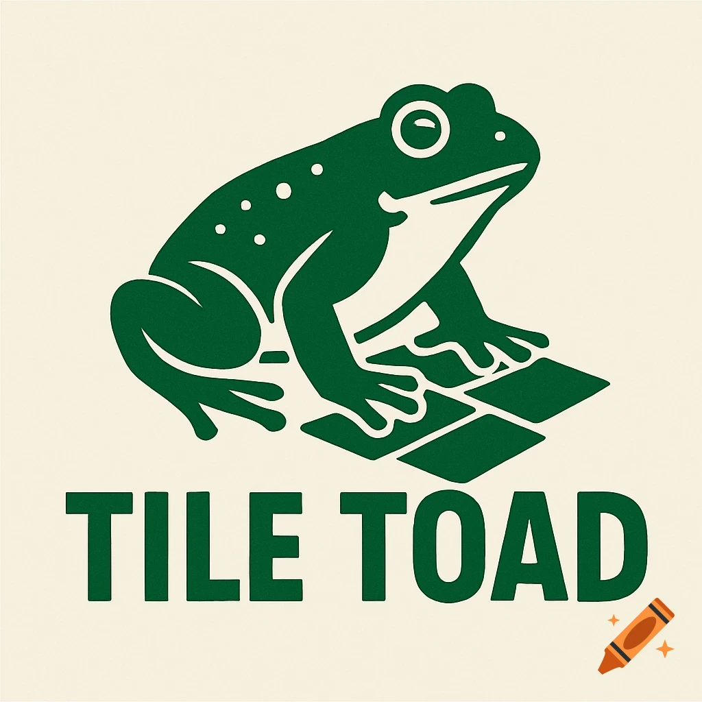 Green graphic logo of a toad on tiles with the text TILE TOAD below. on ...