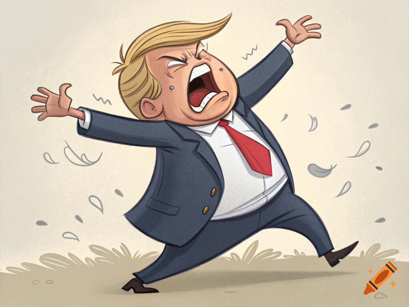 Cartoon illustration of a caricature resembling Donald Trump throwing a ...