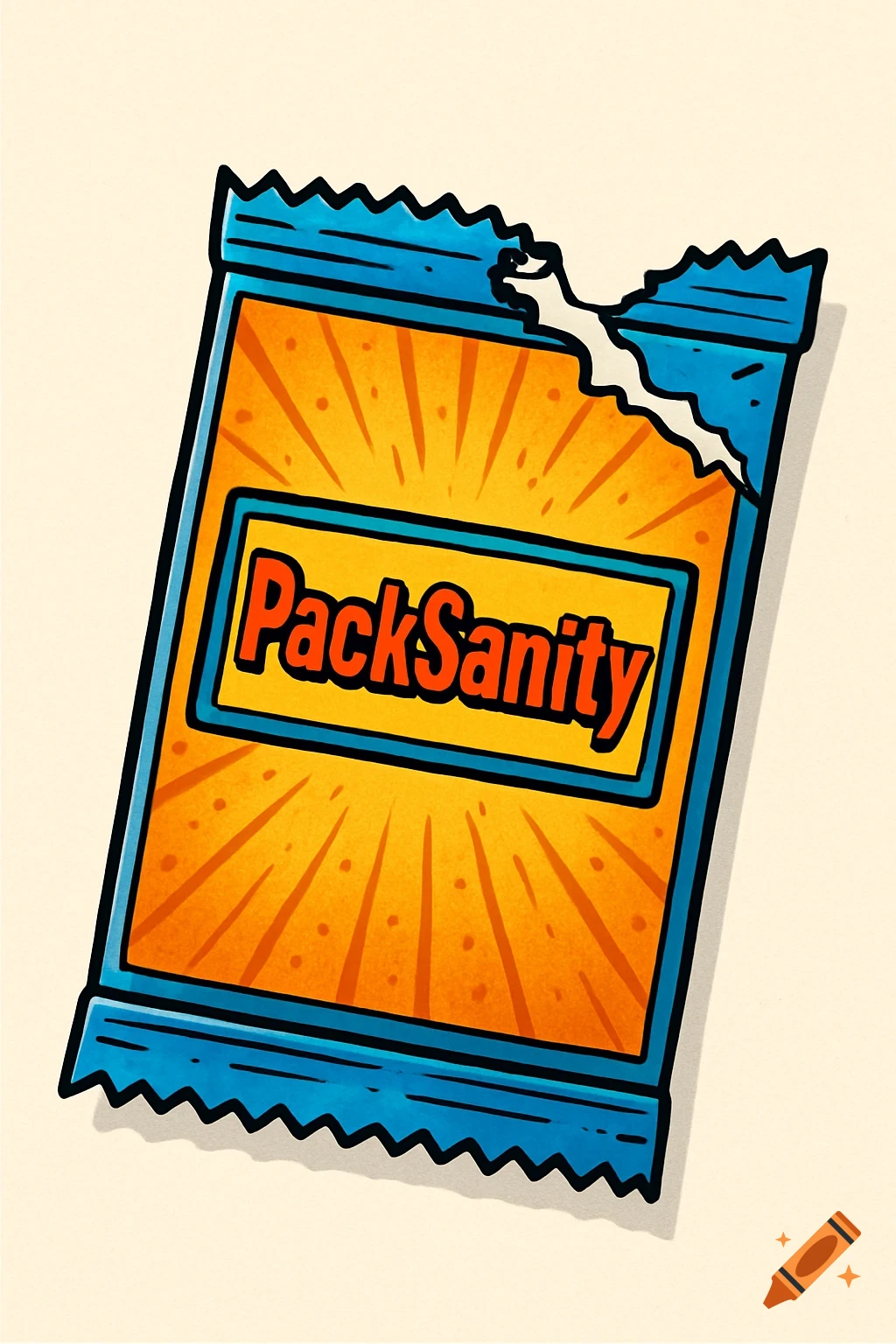Cartoon ripped open trading card booster pack with PackSanity logo. on ...