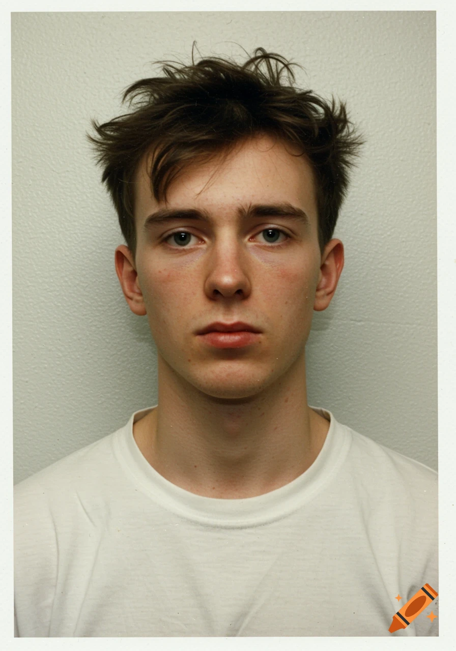 Portrait of a young man in a mugshot style. on Craiyon