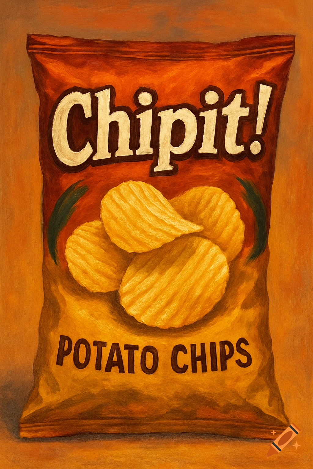 Illustration of a red and yellow "Chipit!" potato chip bag with ripple ...