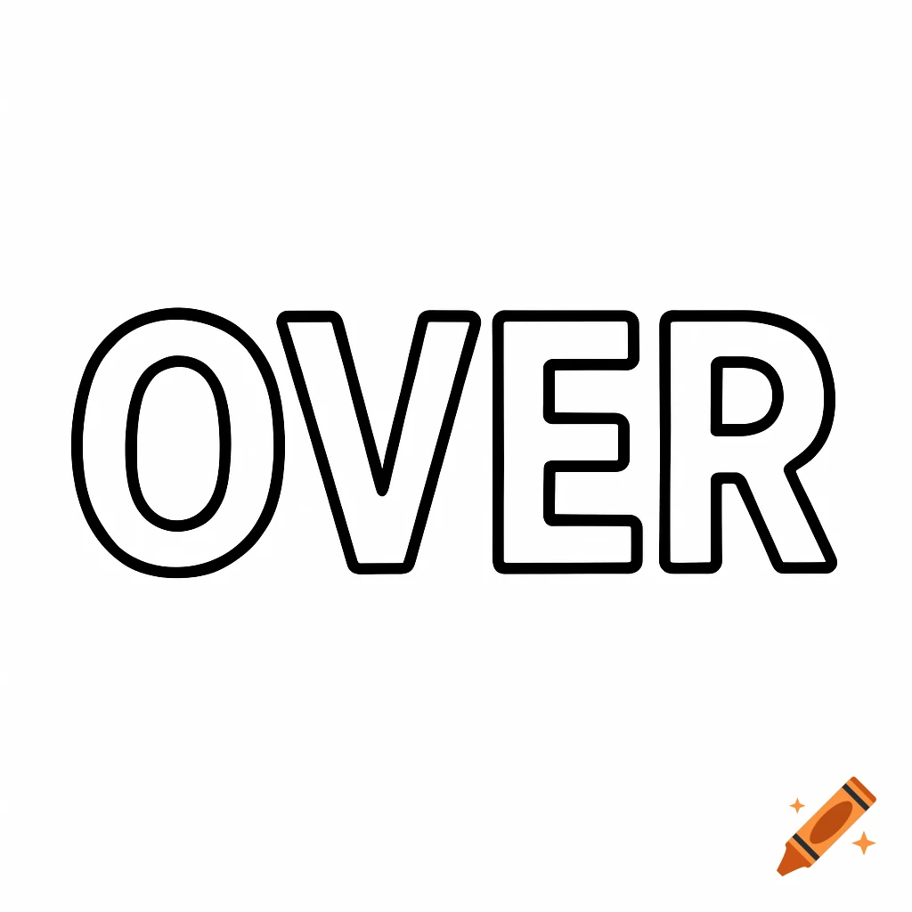 Black and white outline drawing of the word OVER. on Craiyon