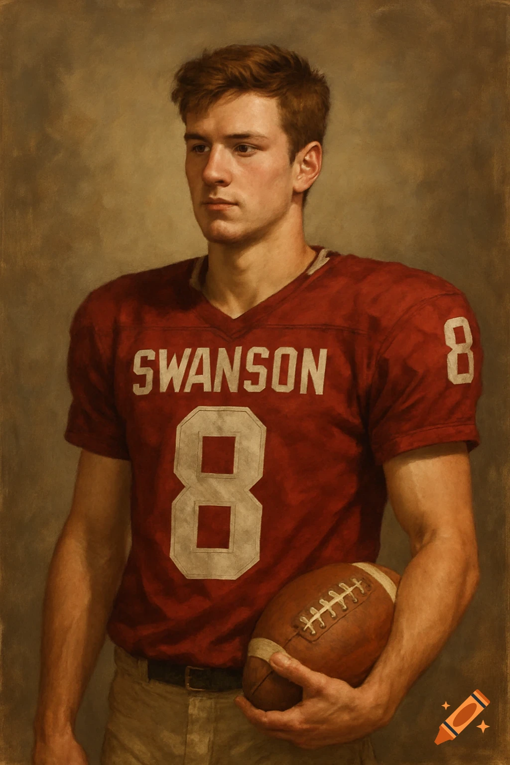 Portrait of a young man in a red football jersey with 'SWANSON' and '8 ...