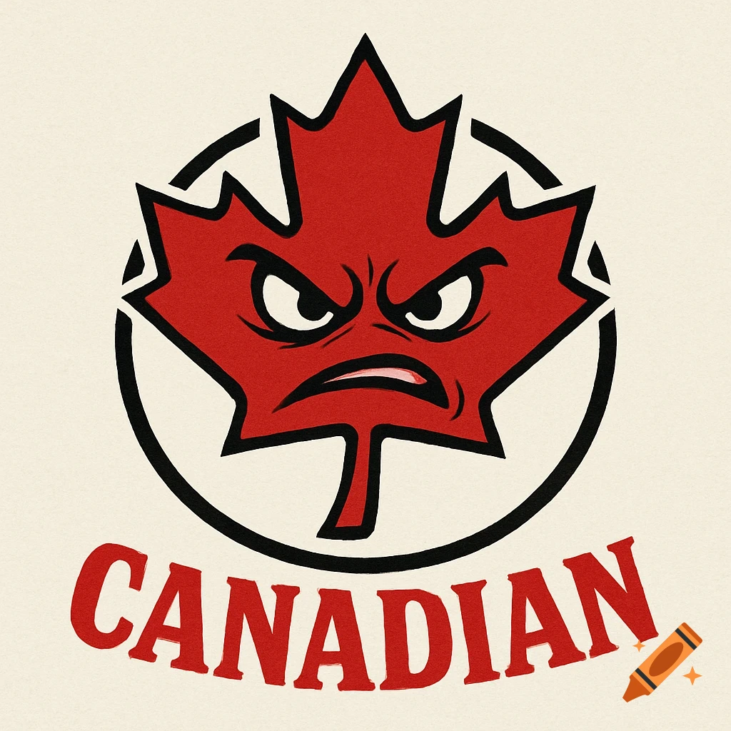Logo of an angry red maple leaf with the word CANADIAN below it. on Craiyon