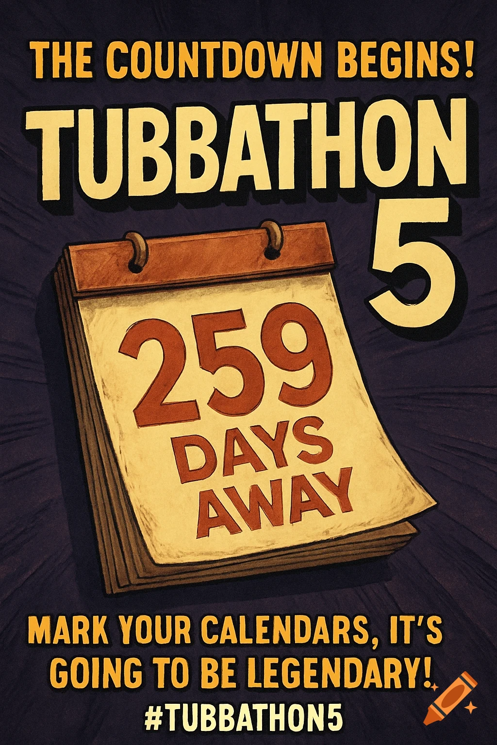 Vintage style poster for Tubbathon 5 countdown showing a calendar page ...