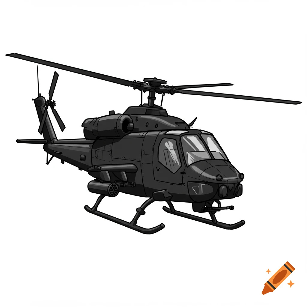 2D illustration of a black helicopter on Craiyon
