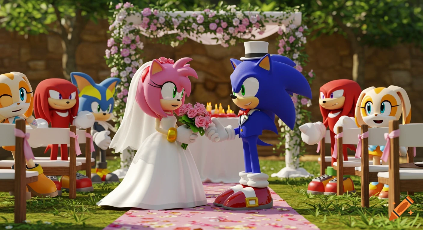 Sonic the Hedgehog and Amy Rose get married at an outdoor wedding with ...