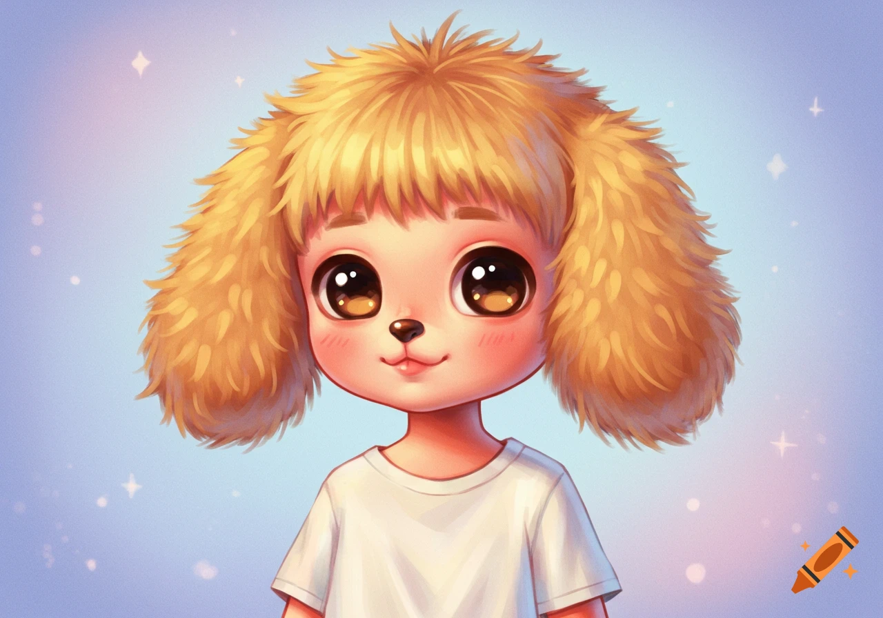 Cute cartoon portrait of a human-like character with fluffy dog ears ...
