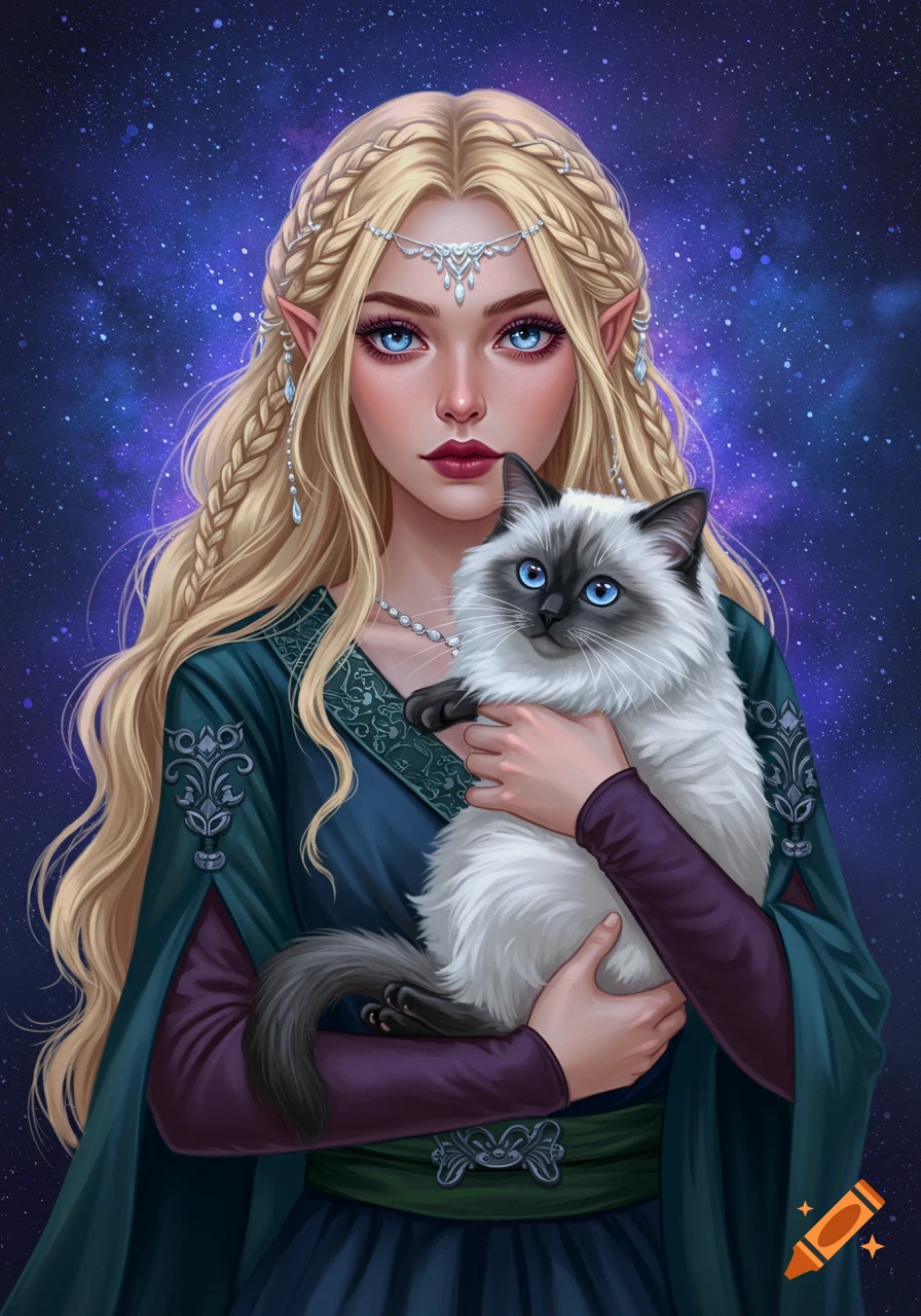 Fantasy portrait of an elf woman with long blonde hair holding a white ...