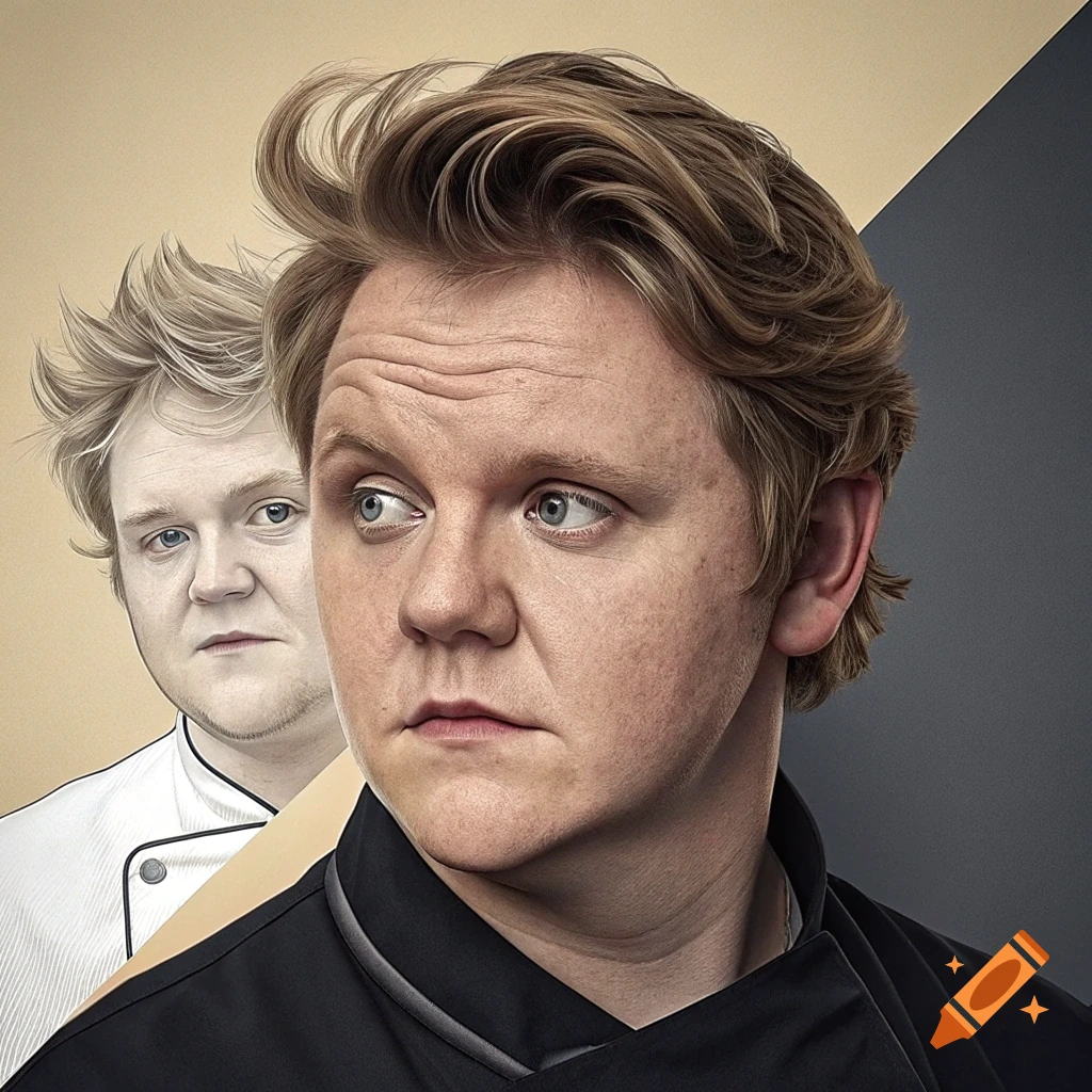 Portrait of two men in chef jackets, one in foreground with blended ...