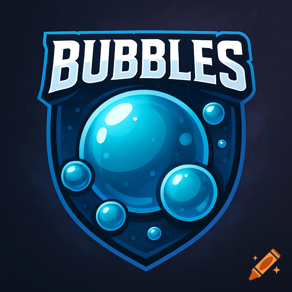 A blue gaming logo featuring bubbles and the word BUBBLES on Craiyon