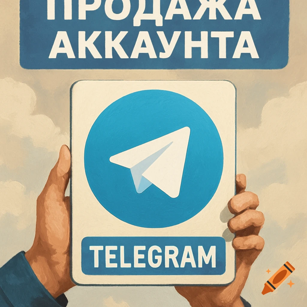 Hands hold a sign with Telegram logo and text in Russian on Craiyon