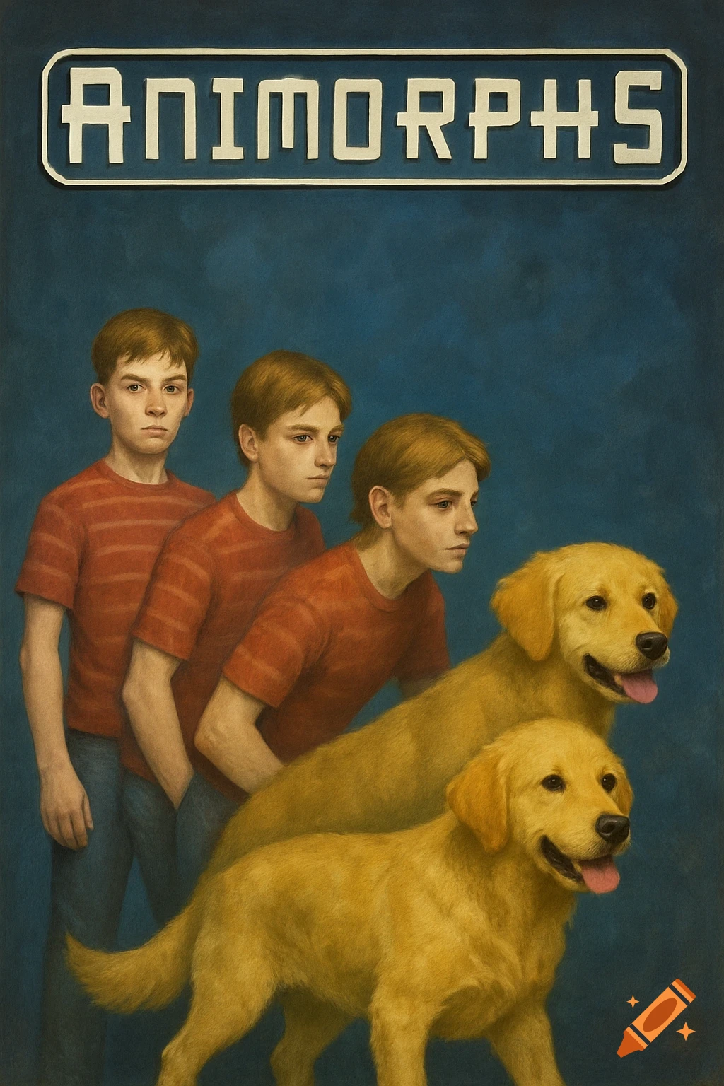 A boy transforms into a golden retriever, with the title ANIMORPHS ...