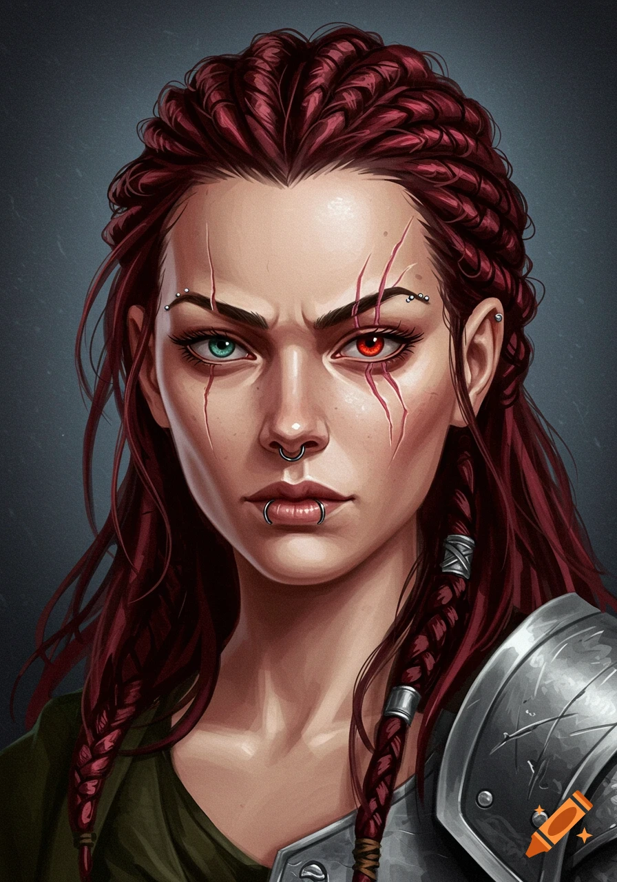 Portrait of a female fantasy character with red braided hair ...