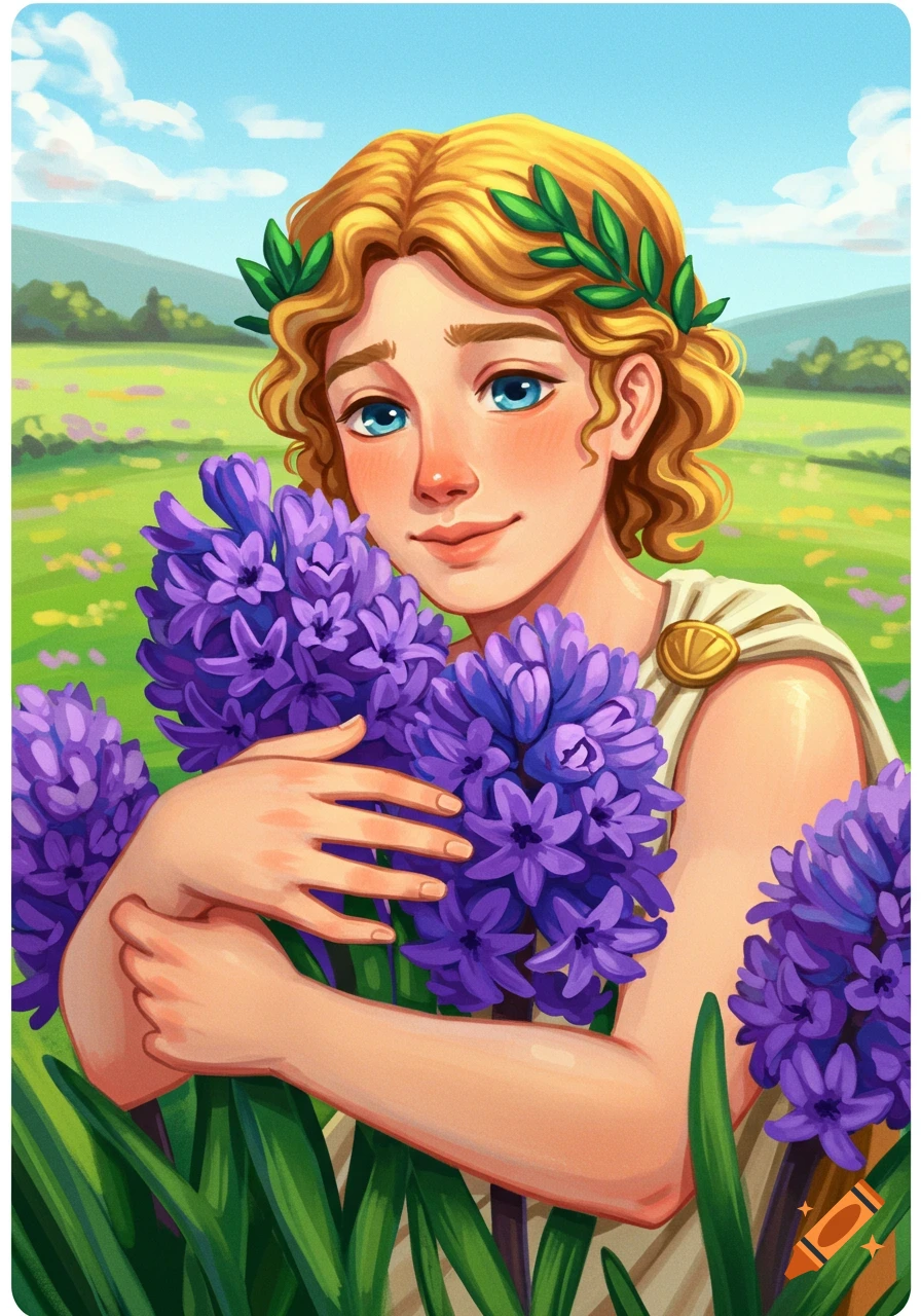 Illustration of a person with blonde hair and laurel wreath holding ...