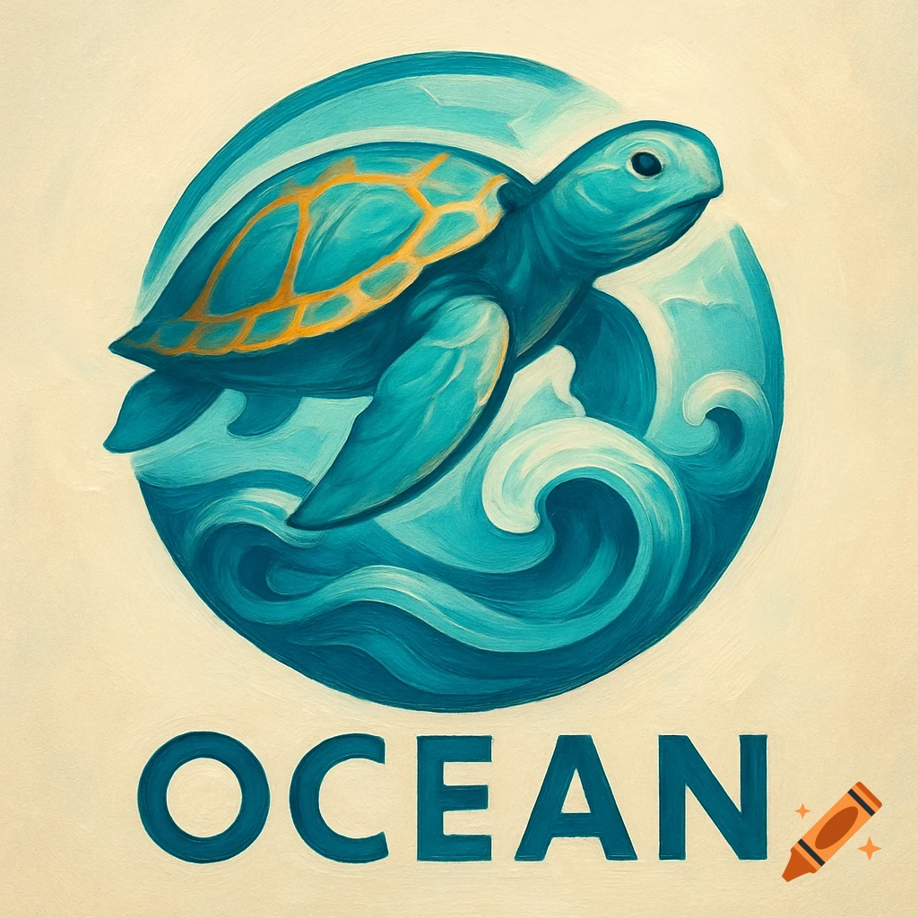 Stylized logo of a sea turtle swimming in a circular wave above the ...