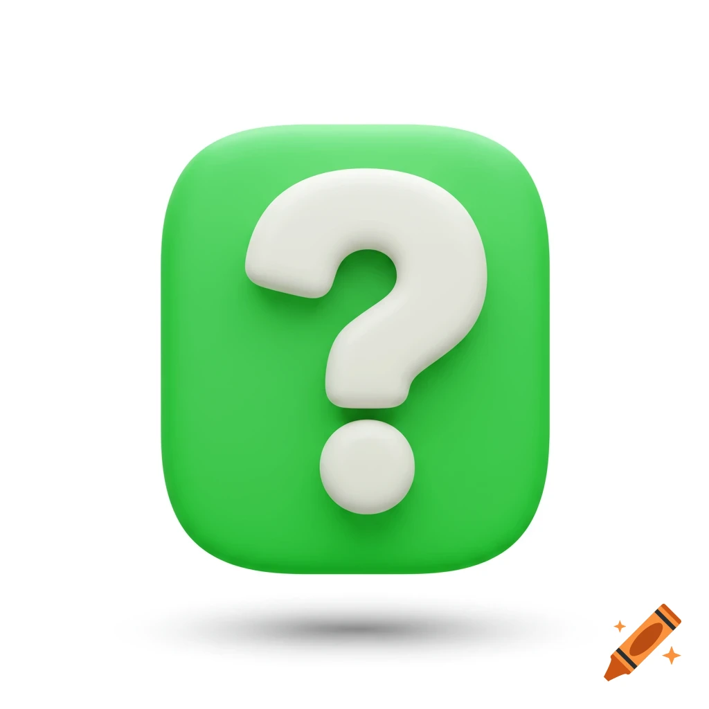 A white 3D question mark on a rounded green background with a shadow ...