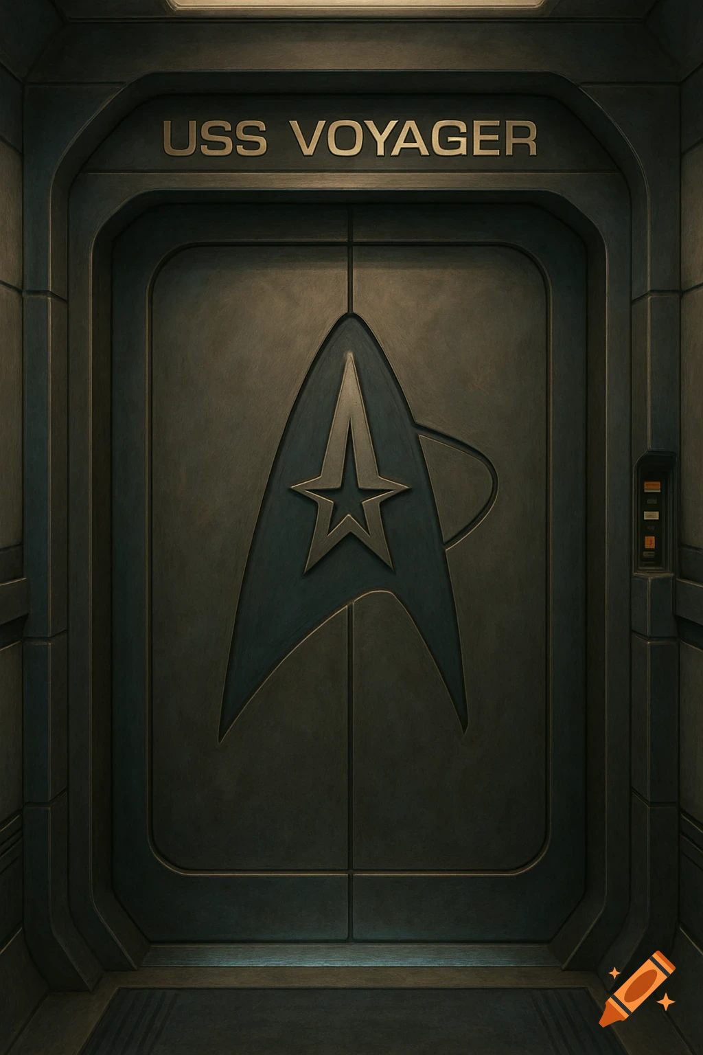 A door on the USS Voyager from Star Trek, featuring the Starfleet ...