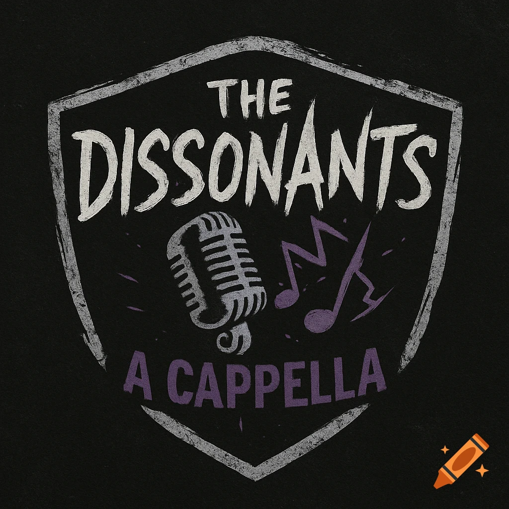 Distressed logo for The Dissonants acapella group, with microphone and ...