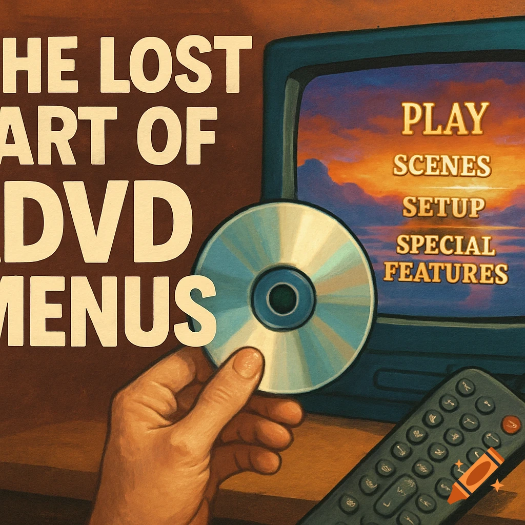 Illustrative close-up of a hand holding a DVD next to a TV screen ...