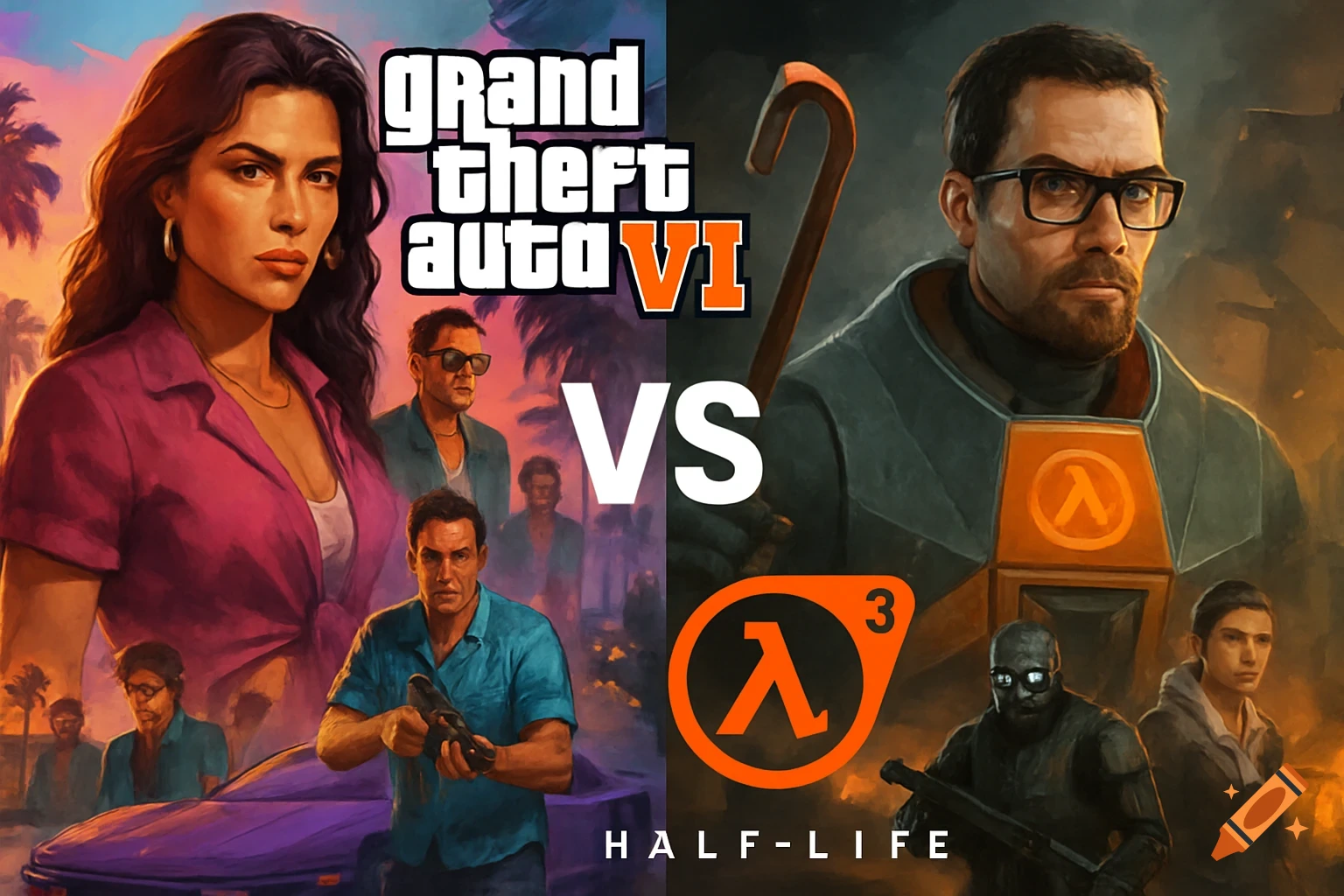 Split image comparing Grand Theft Auto VI characters with Half-Life ...