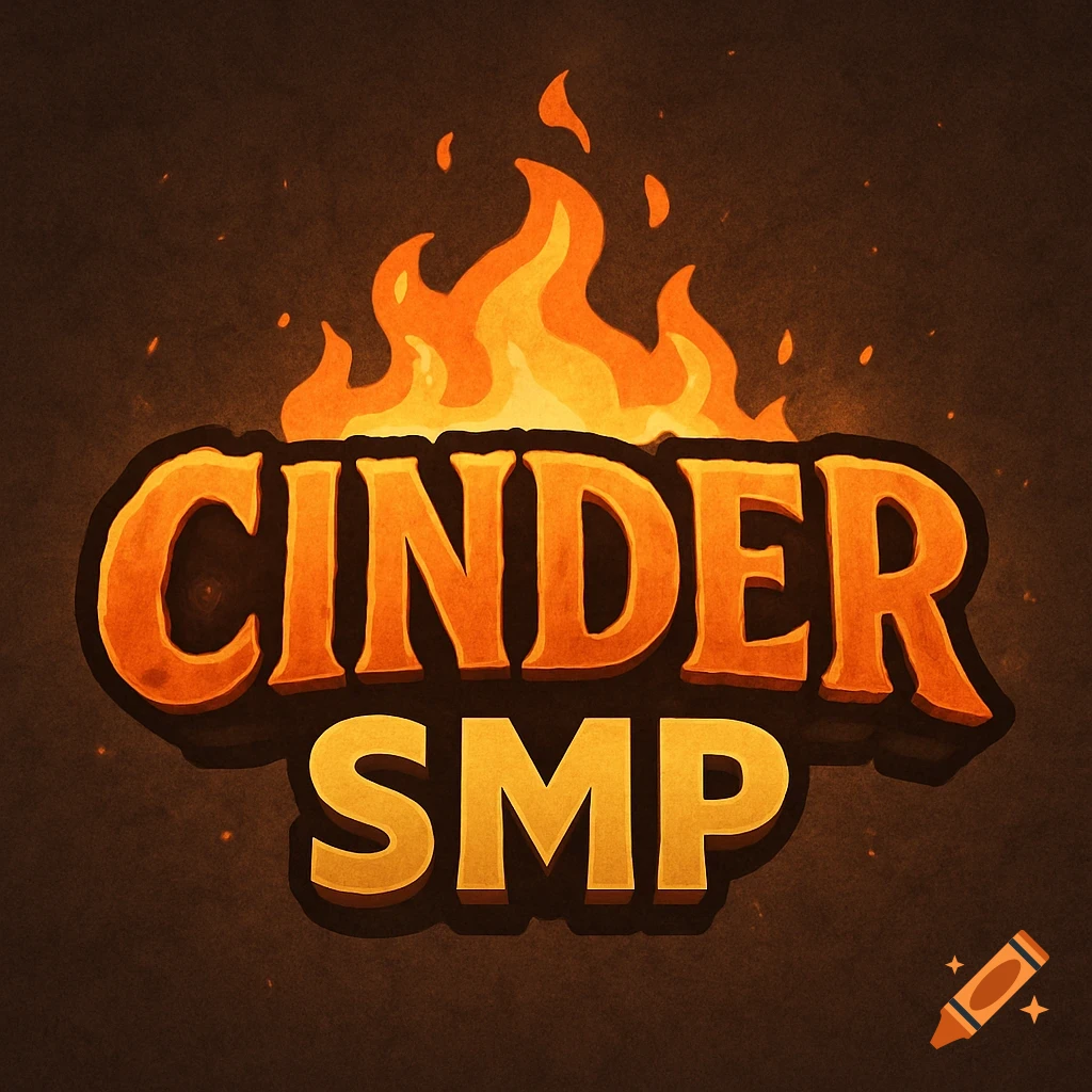 Logo with Cinder SMP text and stylized flames on Craiyon