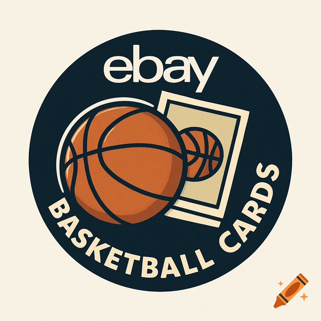 Circular logo with ebay, basketball, and trading card on Craiyon