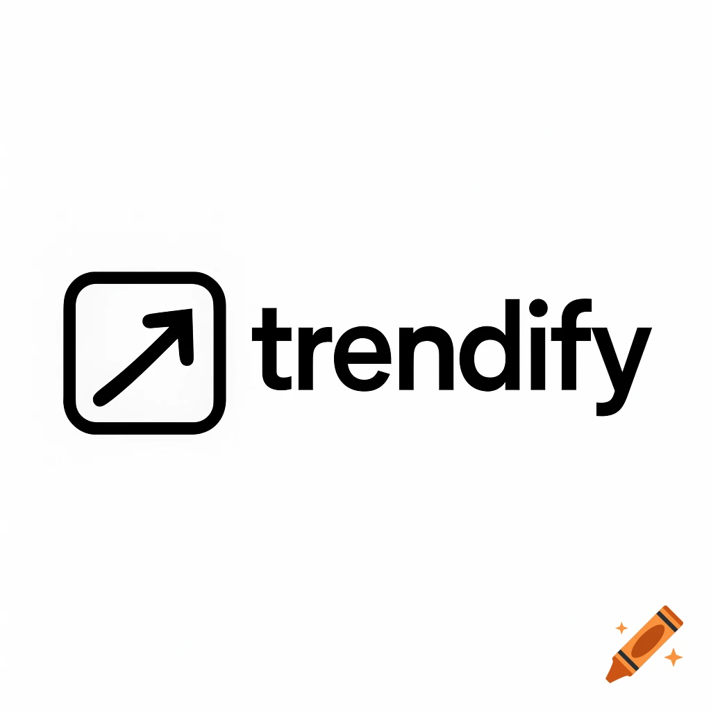 Black and white logo with an arrow icon and the text trendify on Craiyon