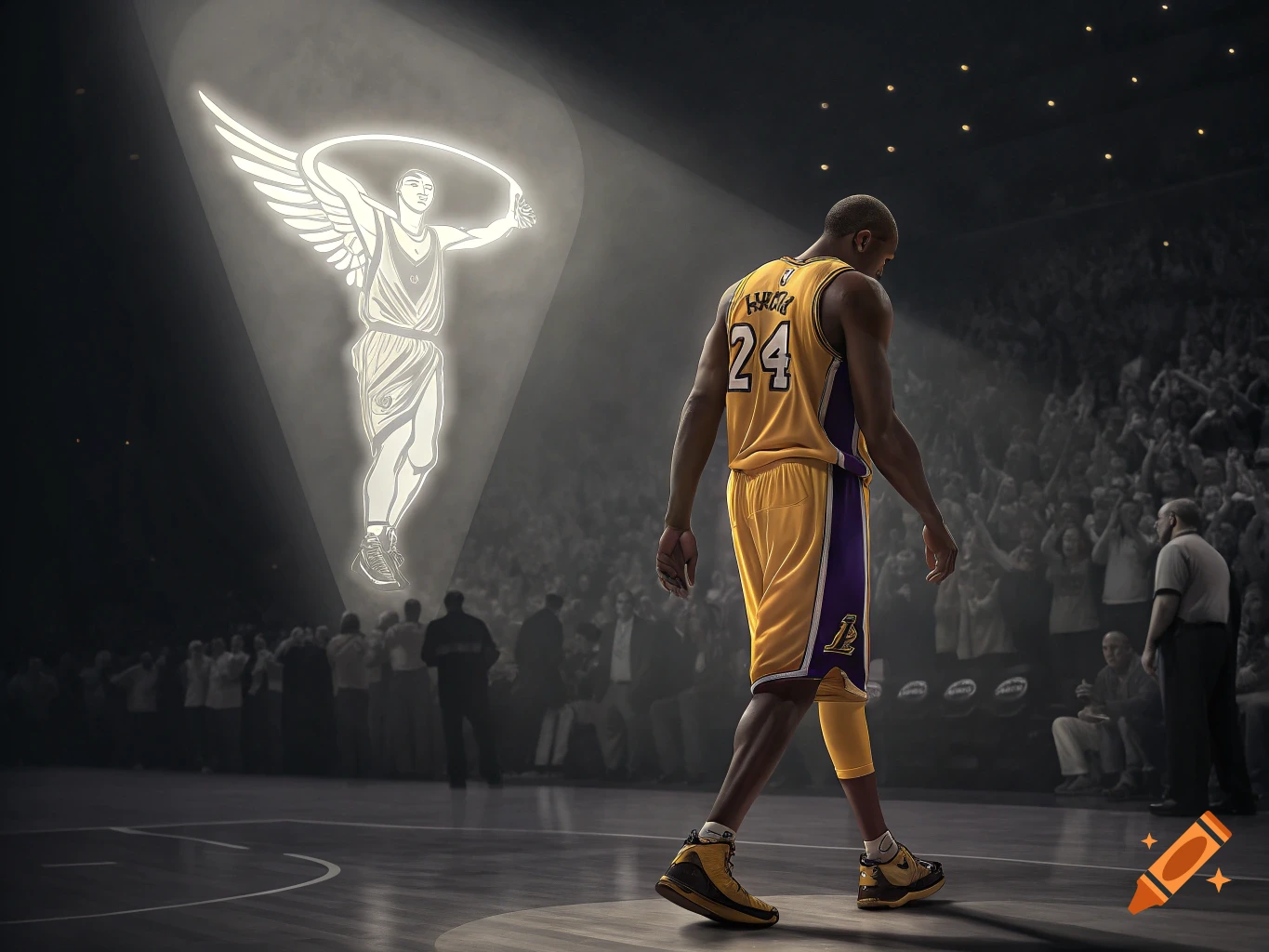 Basketball player in yellow and purple jersey with number 24 walks off ...
