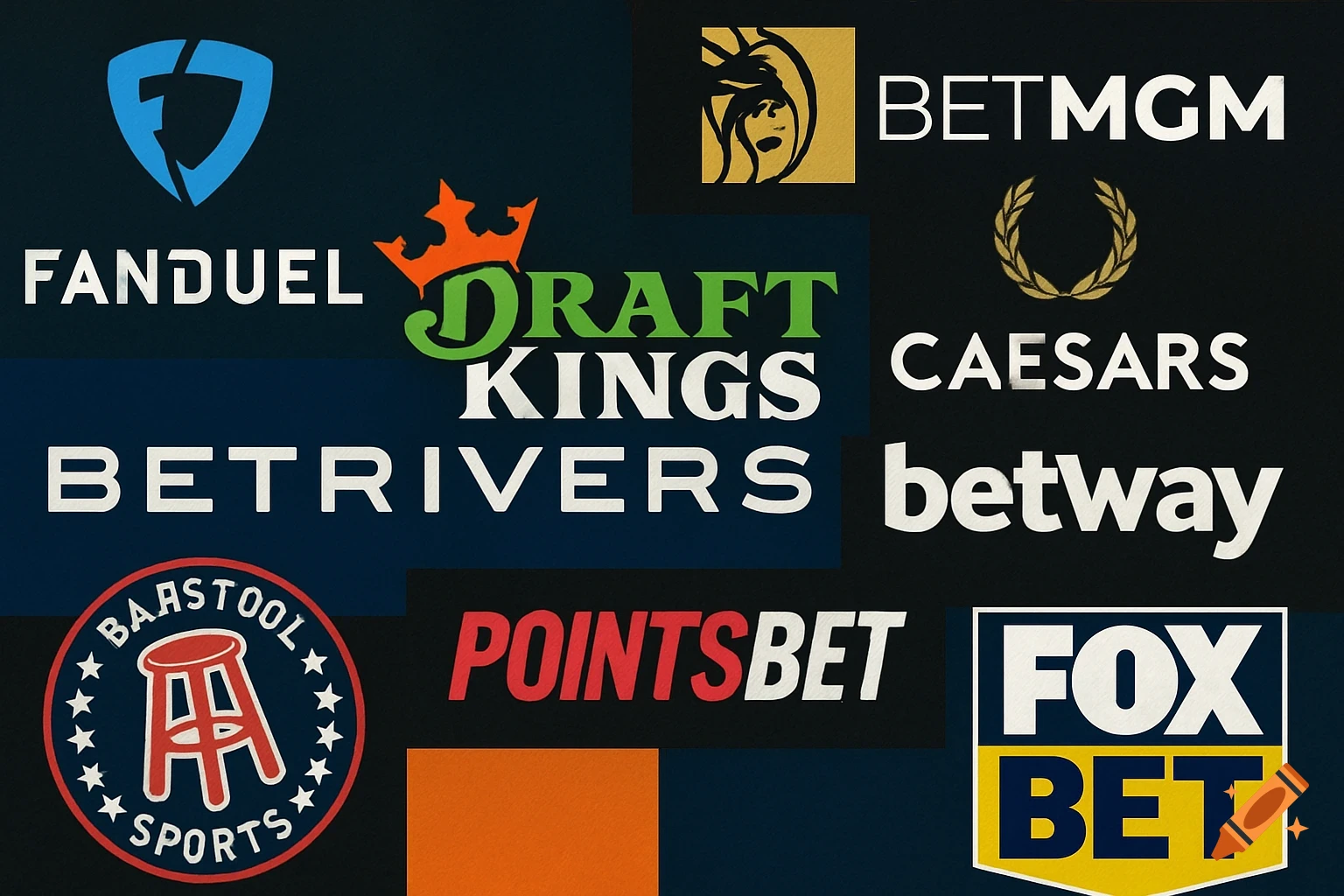 A collage of logos for various gambling and sports betting companies including FanDuel ...