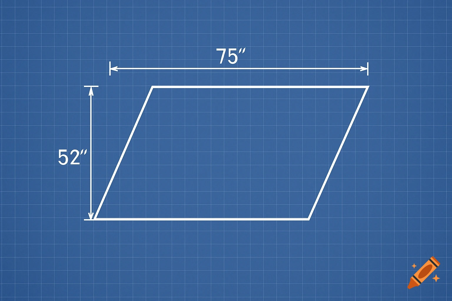 Blueprint diagram showing a parallelogram labeled with dimensions 75 ...