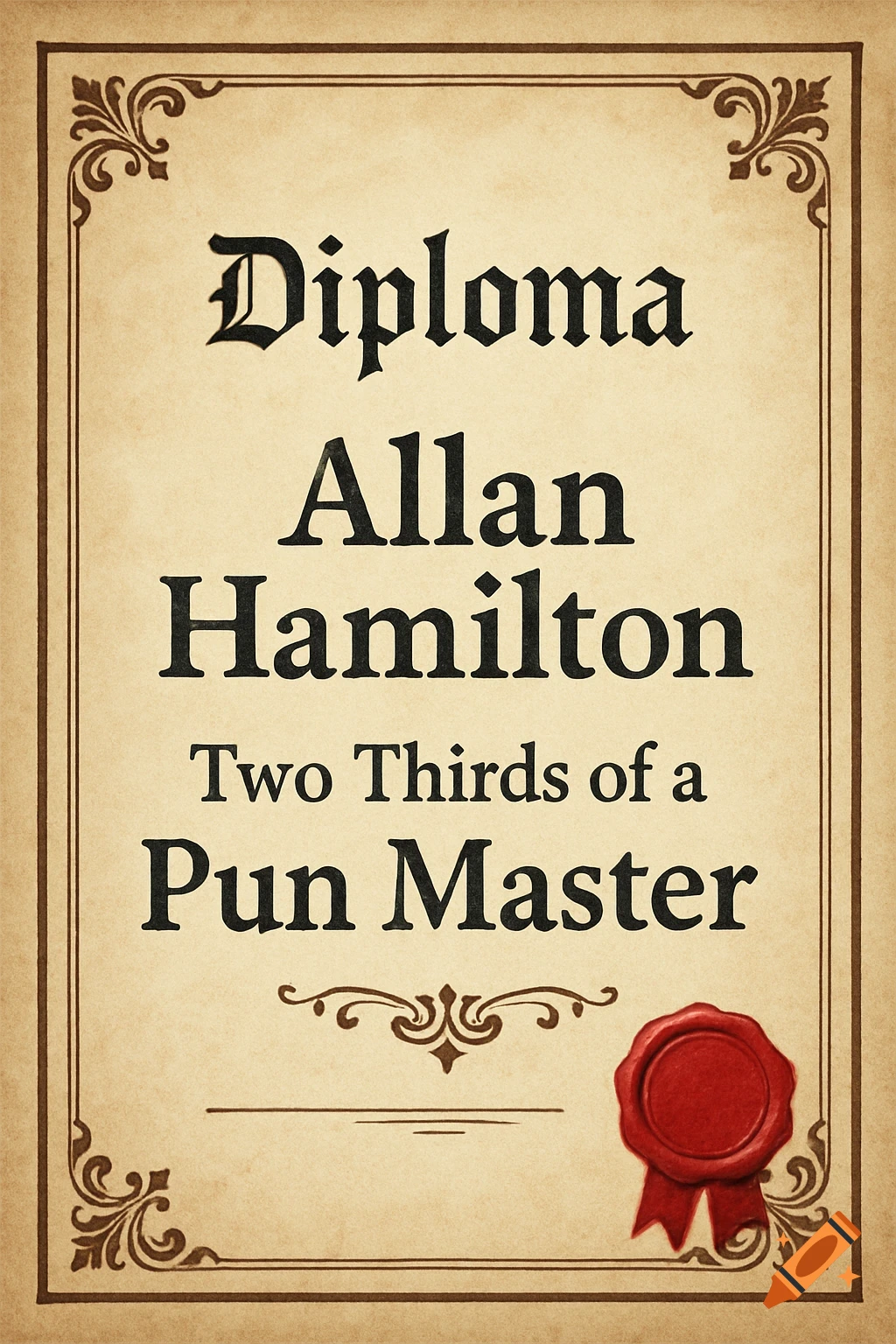 A diploma certificate awarded to Allan Hamilton titled 'Two Thirds of a ...